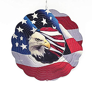 Patriotic Wind Spinner Metal Garden Decor Outdoor 3D Stainless Steel Sculptures Kinetic Hanging Whirligigs Yard Art Decorations Backyard Indoor Patio Lawn Ornaments Clearance Sun Catcher Windmill