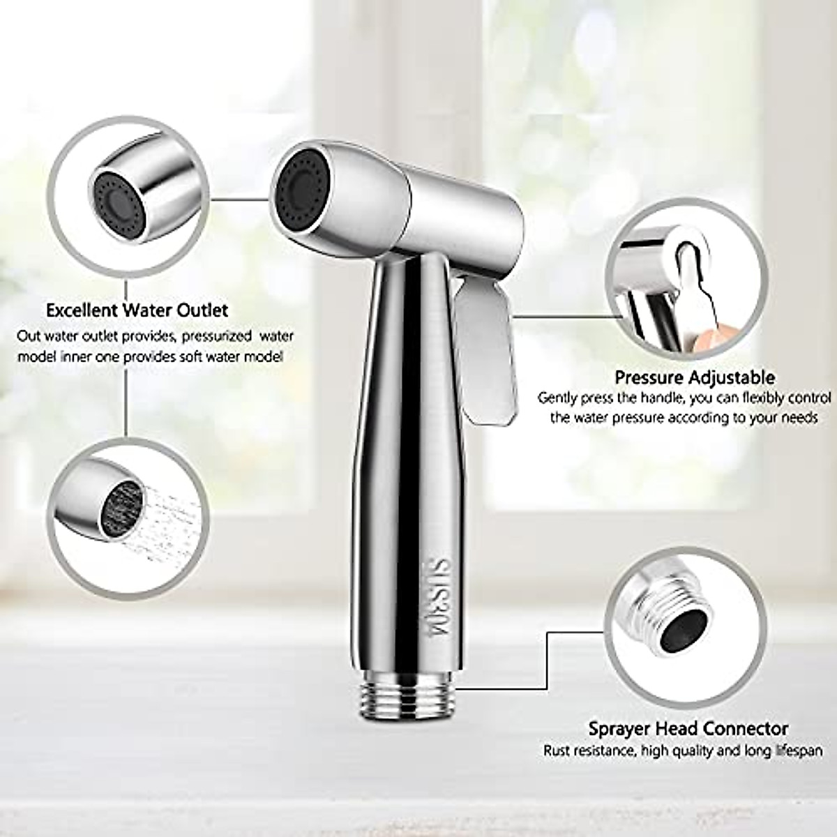 HAKKALA Stainless Steel Handheld Bidet Sprayer for Toilet, Wall Mount, Polished