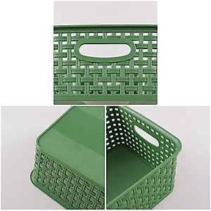 Sadstory Deep Green Plastic Woven Storage Basket, Plastic Shelf Basket, 6 Packs