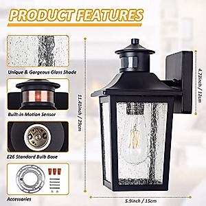 FILIYANO Motion Sensor Outdoor Wall Light - Black Dusk to Dawn Outdoor Lighting, LED Waterproof Exterior Light Fixture, Modern Porch Light Outside Wall Mount for House Patio Garage Garage, Anti-Rust