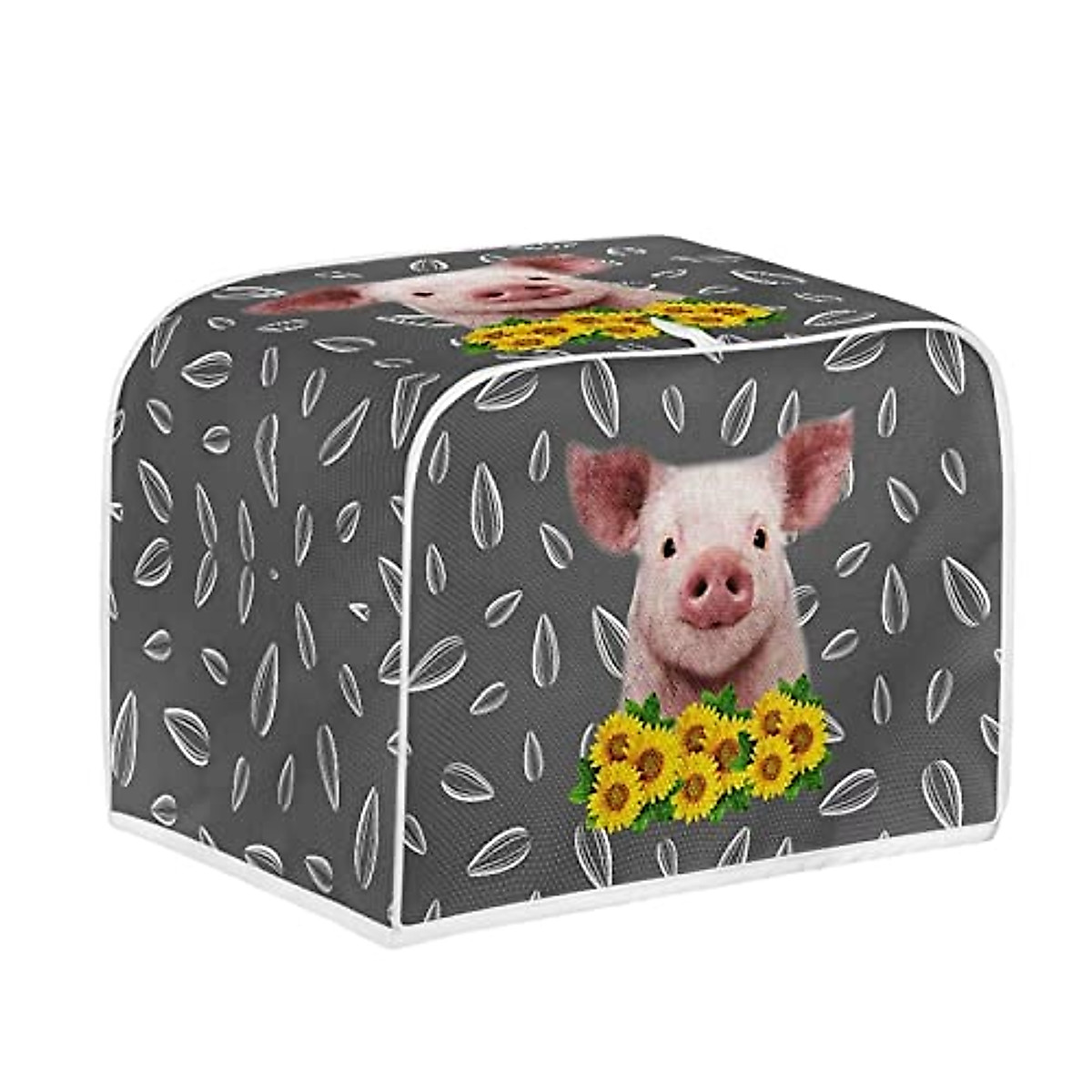 FUIBENG Cute Pig With Sunflower Toaster Covers 2 Slice Fingerprint And Greasy Protection Break Maker Cover Washable Kitchen Appliance Organizer Bag for Most Standard Toasters -S