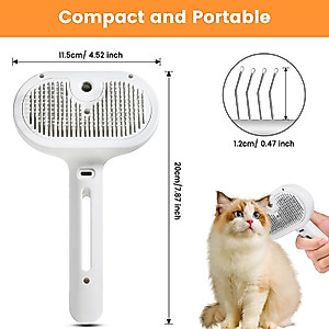 Cat Steam Brush, 3 in 1 Cat Brush for Shedding & Grooming, Water Brush for Cats Dogs, Pet Hair Removal Comb for Long Short Haired Small Animal, Self Cleaning Slicker Brush with Release Button