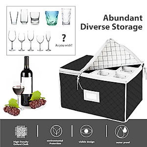Xmasorme Wine Glass Storage Boxes with Dividers 2 pack, China Storage Containers Chest,Holds 12 Wine Glass or Crystal Glassware with Dividers and Label Window for Moving,Picnic(Black)