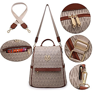 MKP Women Fashion Medium Backpack Purse (Beige and Coffee)