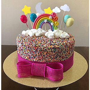 Palksky Colorful Rainbow Cake Topper/Wedding Cake Flags/Cupcake Picks Set -Include Cloud Balloon Moon Stars/Boy Girl Kid Birthday Baby Shower Party Baking Decoration Supplies