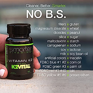 Smarter Vitamin K2 MK7 100mcg Made with K2VITAL and Kale for Bone Health & Cardiovascular Support K-2 MK-7 Helps Utilize Calcium for Bones & Supports Healthy Skeletal Muscle 60 Liquid Softgels