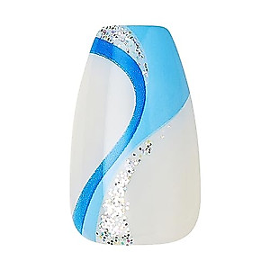 KISS imPRESS Press-On Manicure Fake Nails, Medium Coffin, Mesmerize, Blue, Comfortable, Super Hold Adhesive, No Glue/Polish, Chip Proof, No Dry Time, Smudge Proof, Waterproof | 30 Count