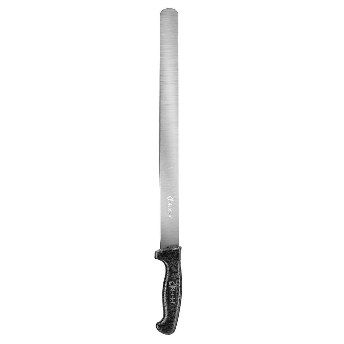 Bleteleh Extra-Long 15-inch Blade Slicing Roasting Knife, Straight Blade, Black Handle
