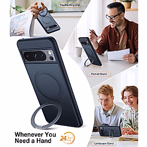 TORRAS Magnetic Shockproof for Google Pixel 8 Pro Case with Stand [Fit for MagSafe] [12FT Military Drop Protection] Sturdy Kickstand Protective Durable Slim Pixel 8 Pro Phone Case, Ostand, Black