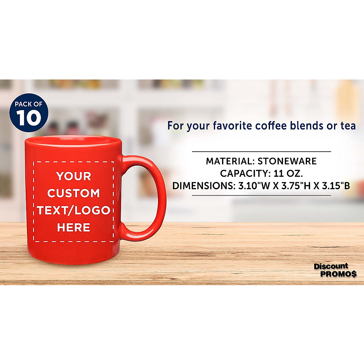 Custom Ceramic Coffee Mugs 11 oz. Set of 10, Personalized Bulk Pack - Coffee cup set, Iced coffee cup, Gaming mug - Red