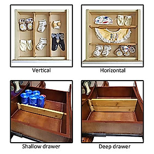 SJAELLAND 4 Pack Adjustable (13-17 inch) Stackable (2/4/6 inches) Deep Bamboo Drawer Organizer - Expandable Clothing Drawer Dividers