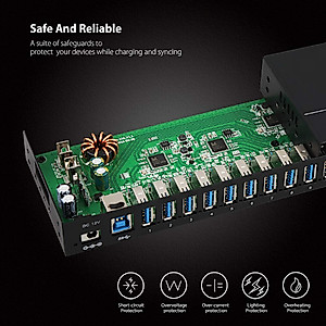 Powered USB Hub - UUSTK 16 Ports 120W USB 3.0 Data Hub - with Mounting Bracket and 12V/10A Power Adapter USB Hub 3.0 Splitter for Laptop, PC, Computer