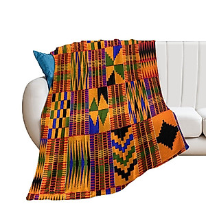 LELEMATE African Tribal Ethnic Kente Print Plush Throw Blanket for Boys Girls Teens Soft Flannel Bed Blanket for Sofa Chair Office Trip Camping Outdoor Home Decor 50"x60"