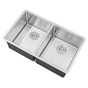 CozyBlock 32 in. x 19 in. x 10 in. 16-Gauge Stainless Steel Undermount 50/50 Double Bowl Kitchen Sink with Bottom Grid, Silicon Dishrack, Pot Mat and Strainer