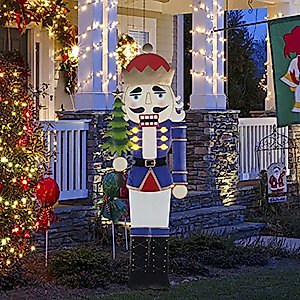 DR.DUDU Christmas Outdoor Decorations, 39 Inch LED Lights Nutcracker Yard Stake Holding Christmas Tree, Multi-Use Hanging Nutcracker Sculpture, Front Door Porch Garden Yard Lawn Wall Decor
