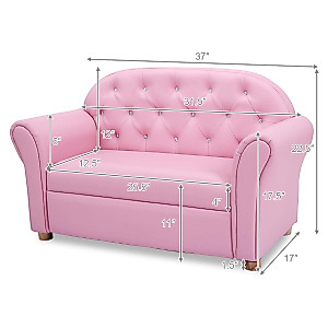 HONEY JOY Kids Sofa, 2 Seat Touch Couch Lounger Chair, Cute Gem Studs, Children Comfy Loveseat Sofa Bed for Playroom Daycare Furniture, Mini Double Foam Play Couch for Princess Girls, Pink
