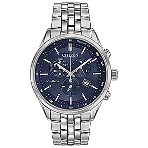 Citizen Men's Classic Corso Eco-Drive Watch, Chronograph, 12/24 Hour Time, Date, Sapphire Crystal, Stainless/ Blue Dial