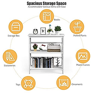 Tangkula 3-Tier Bookcase and Bookshelf, Wooden Open Shelf Bookcase, X-Design Etagere Bookshelf for Home Living Room Office, Multi-Functional Storage Shelf Units for Collection (White)