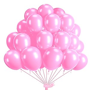 EMART 100pcs Pink Balloons 12 Inch with Ribbon, Latex Party Balloons Helium Quaility for Birthday, Wedding, Baby Shower, Balloon Garland Arch, Graduation, Christmas Decor