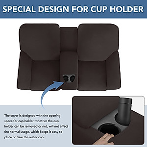 Easy-Going Stretch Recliner Loveseat Cover with Center Console Sofa Slipcover Soft Fitted Fleece 2 Seats Couch with Holder and Storage Washable Furniture Protector Chocolate