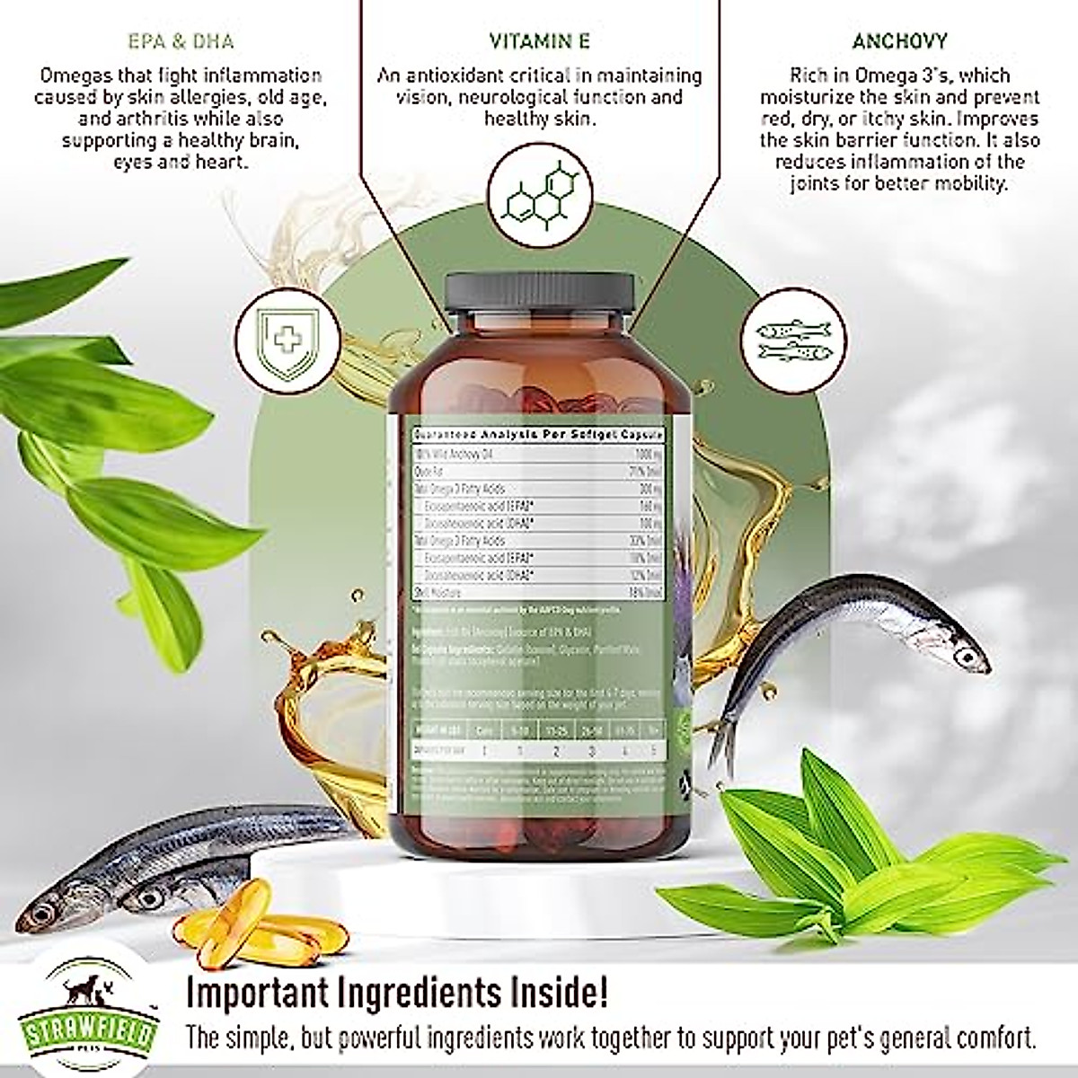 Omega 3 Fish Oil for Dogs, 250 Softgel Pills, 1000 mg EPA DHA Dog Fish Oil Pet Supplement for Joint Support Arthritis Pain Relief, Allergy Itch, Shedding, Healthy Coat, Dry Itching Skin, Hot Spot, USA