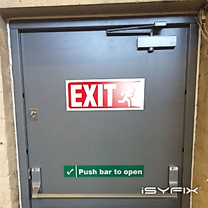 iSYFIX Exit Signs Stickers – 3 Pack 10x4 Inch – Premium Self-Adhesive Vinyl, Laminated for Ultimate UV, Weather, Scratch, Water and Fade Resistance, for Office, Buildings, Workplace, Indoor & Outdoor