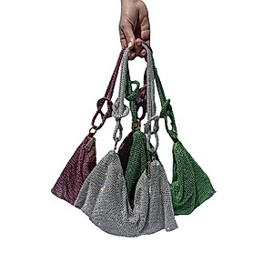 Women's Crystal Rhinestone Slouchy Shoulder Bag for Women Chic Evening Handbag Shiny Purse for Travel Vacation 2022, Rose Pink