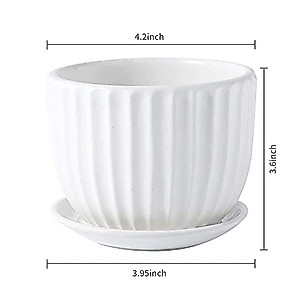 HXYPN Succulent Pot Round Stripe White Ceramic Pots 4 inch Plant Pots Small Flower Planter Pot, Pack of 4 - Plants Not Included