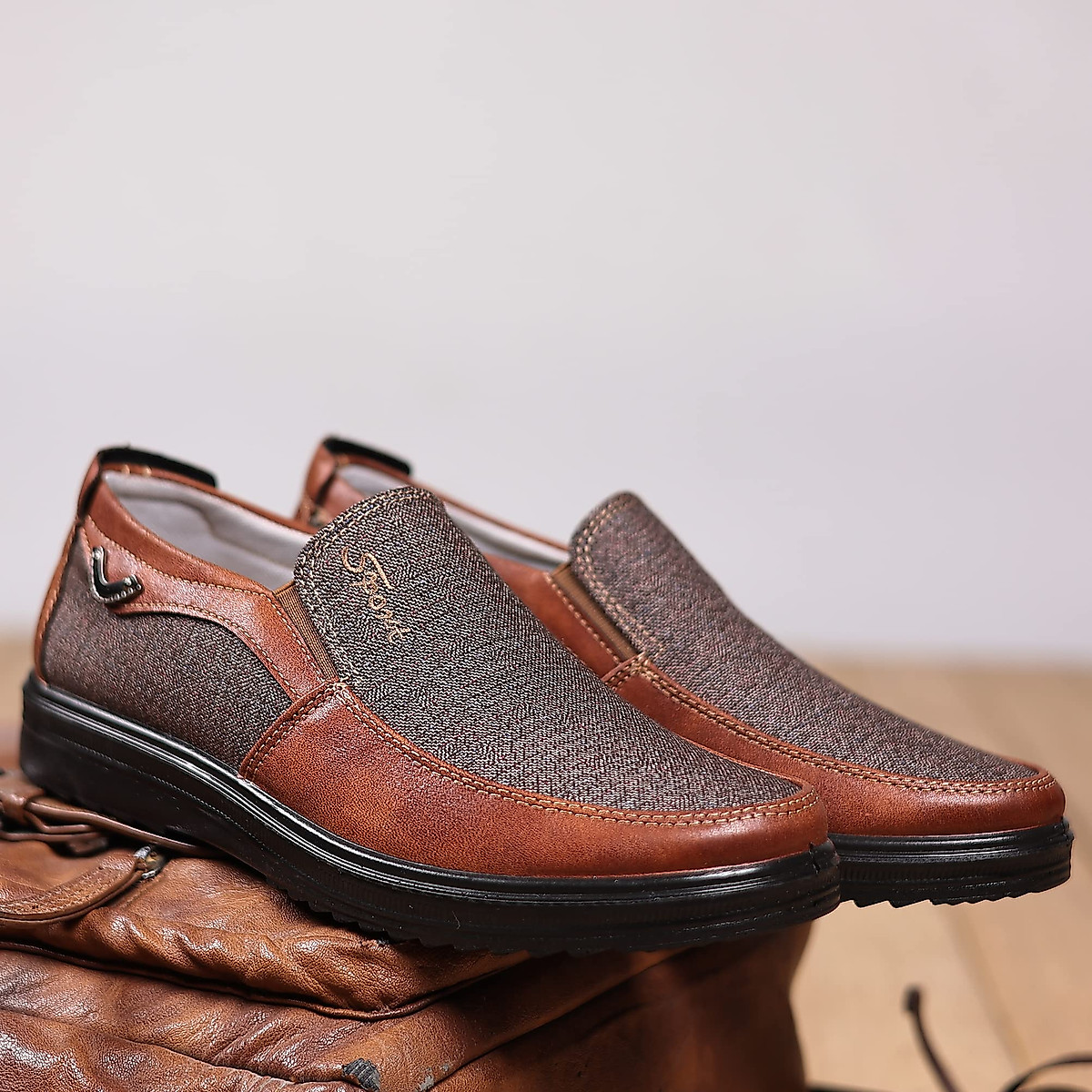 COSIDRAM Mens Loafer Casual Shoes Canvas Lightweight Driving Travel Walking Shoes Soft Slip on Brown 12