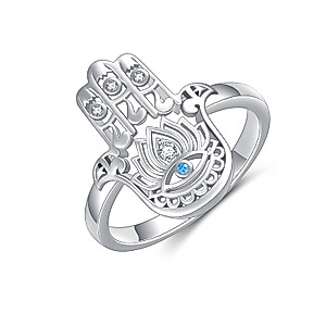 LONAGO Hamsa Ring for Women, Hamsa Hand Stacking Ring 925 Sterling Silver Birthday Gift for Women (ring size 7)