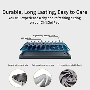 RILIDA High-Tech 3D Gel and Memory Foam Chair Cushions - Comfortable, Cool, Breathable, Portable Seat Cushions for Offices, Homes, Cars, Wheelchairs and Dining Chairs (Dark Grey)