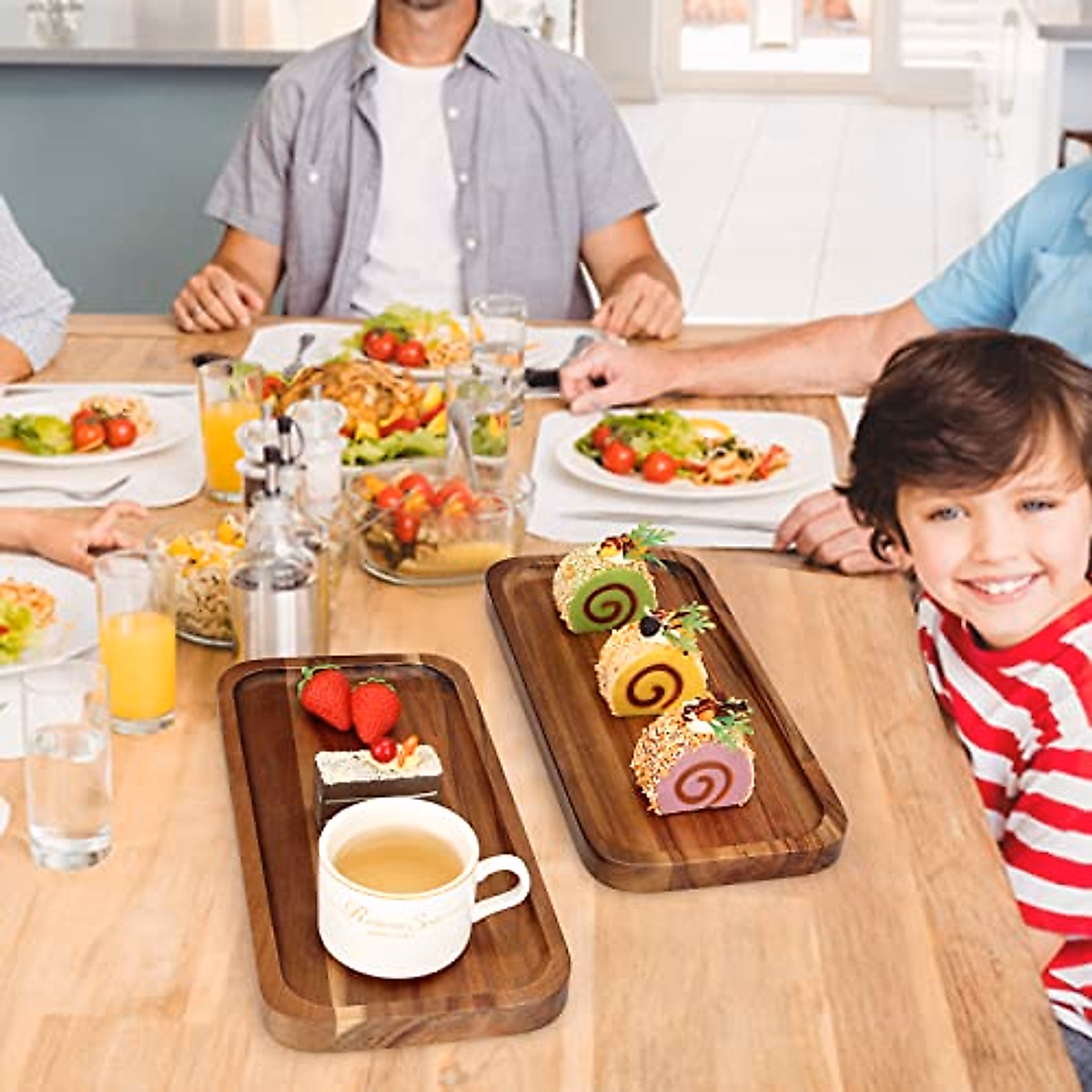 2 Pcs Rectangular Wooden Platters for Food Party Decorative Serving Tray Acacia Wood Cheese Charcuterie Board Rectangle Dessert Dishes Dinner Plates for Decor Snack Appetizer Platter