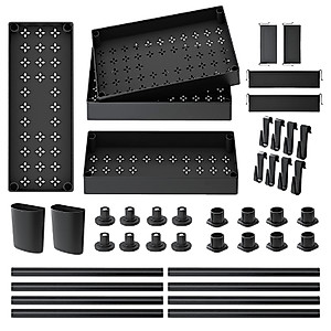 Fixwal 2pcs Under Sink Organizers and Storage, 2 Tier Under Bathroom Cabinet Storage with 8 Hooks and 2 Baskets, Multi-purpose Under Sink Shelf Organizer for Home Kitchen Bathroom (Black)