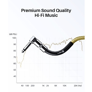 GearIT Audio Instrument Cable (10ft) Right Angle to Straight 1/4 Inch Male to Male for AMP Cord, Base and Electric Guitar - Black/White