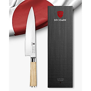 BRODARK Japanese Chef Knife, Damascus Chef Knife VG10 Steel Core 8 Inch with Olive Wood Handle, High Carbon Stainless Steel Kitchen Knife, Superb Edge Retention