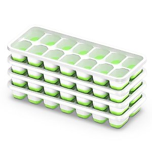 Chefaide Ice Cube Tray with Lid, 4 Pack Durable Stackable Ice Cube Trays for Freezer with Removable Lids, Easy-Release Plastic & Silicone Ice Tray for Cocktail, Coffee
