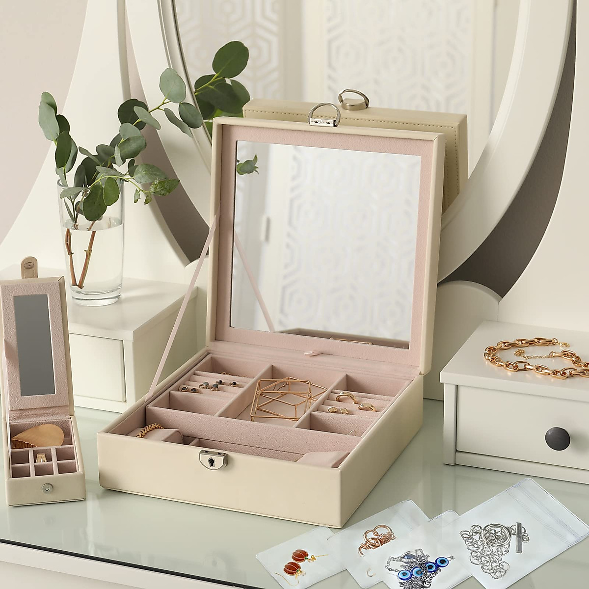 160 Pieces Self Seal Jewelry PVC Bags Plastic Anti Tarnish Jewelry Storage Bags Clear Jewelry Organizer Bag Jewelry Pouches Small Zipper Bags for Holding Earring Ring Necklace Jewelry, 5 Sizes