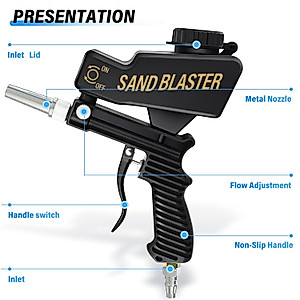 TAILONZ PNEUMATIC Black Portable Air Sand Blaster Gun Kit for Air Compressor Remove Paint, Rust, Stains, and Grime from Metal and Wood Surfaces