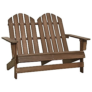 Tidyard 2-Seater Patio Adirondack Chair Solid Wood Fir Brown Outdoor Fire Pit Chair Wooden Garden Armchair for Porch Pool Lawn Deck Backyard Balcony Outdoor