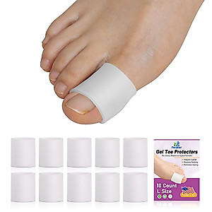 Pnrskter Gel Toe Caps Sleeves Cushions - (10pcs-Large) Toe Guards for Blisters, Corns, Calluses, Hammer Toes, Rubbing, and Ingrown Toenails (Aloe Vera Extract Infused Silicone Materials)