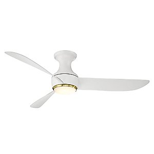 Corona Smart Indoor and Outdoor 3-Blade Flush Mount Ceiling Fan 52in Satin Brass White 3000K LED Light Kit and Remote Control works with Alexa, Google Assistant, Samsung Things, and iOS or Android App