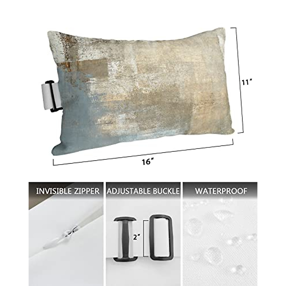 Recliner Head Pillow Ledge Loungers Chair Pillows with Insert Abstract Art Painting Gery and Cream Color Lumbar Pillow with Adjustable Strap Outdoor Waterproof Patio Pillows for Beach Pool, 2 PCS