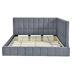 LostCat Full Daybed, Upholstered Daybed Sofa Bed Full Size Sofa Bed Daybed Full Size Daybeds Velvet Sofa Bed Frame with Backrest & Armrest, Corner Beds for Guest Room Living Room, Grey
