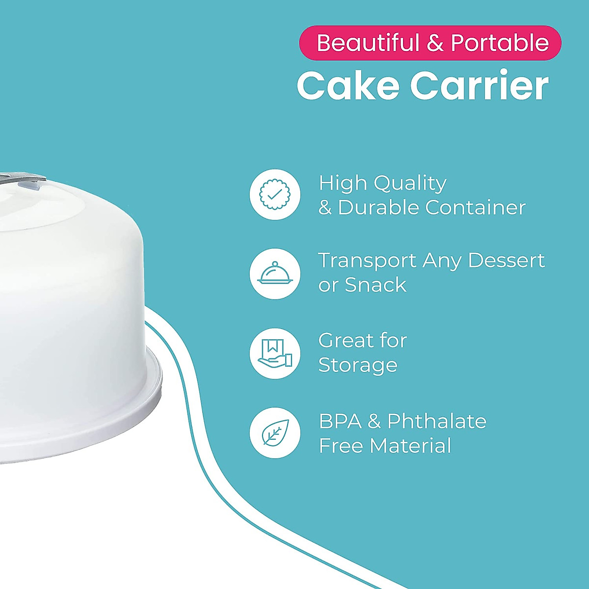Unique Imports Cake Pastry Pie Carrier Storage Domed Container With Lockable Lid & Handle 12" Diameter White (set of 2)