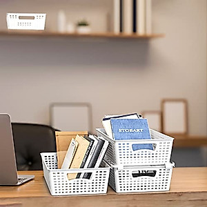 Simple Houseware 6-Pack Plastic Stackable Storage Basket Pantry Organizer, White