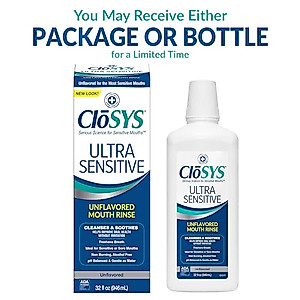 CloSYS Ultra Sensitive Mouthwash, Unflavored Alcohol Free, Dye Free, pH Balanced, Helps Soothe Entire Mouth – 32 Oz