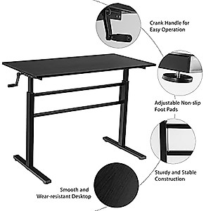 Tangkula Crank Adjustable Height Standing Desk, Manual Sit Stand Desk, Hand Crank Stand Up Desk Workstation for Home Office (Black)