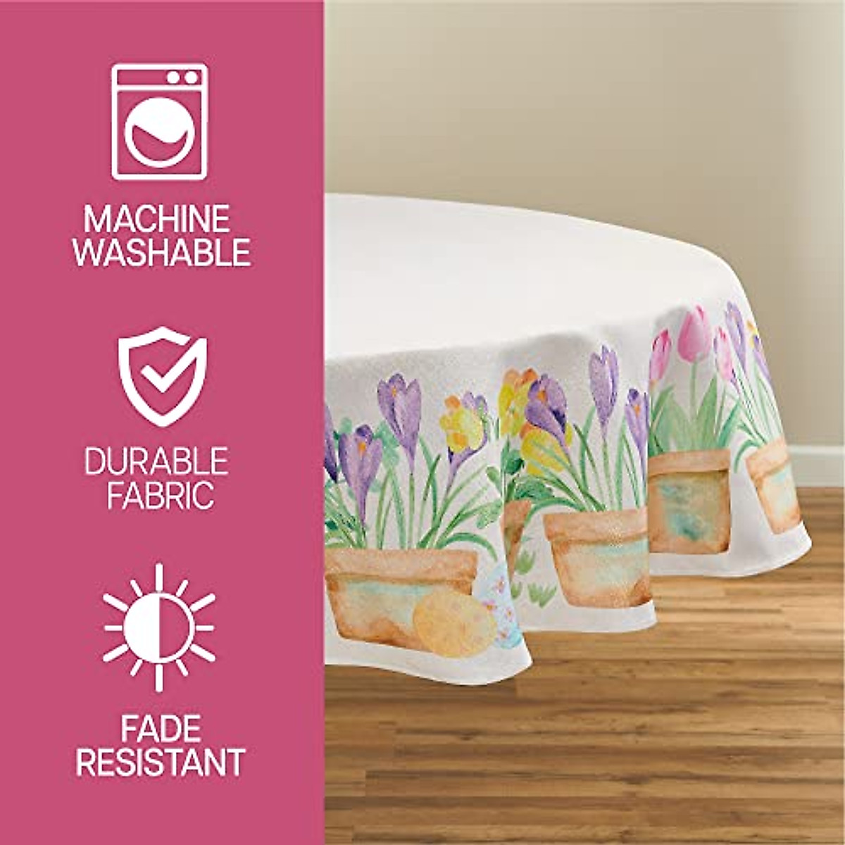 Kadut Easter Tablecloth Round, Easter Bunnies Fabric Table Cloth, 70" Round, for Indoor/Outdoor Use. for Spring, Easter, and Summer Tablecloth.