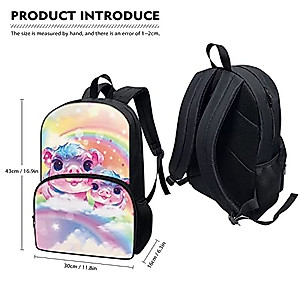 Allcute Kids Personalized Bookbag Fancy Cloud Rainbow Pig Print Backpack for School Student Adjustable Straps Girls Boys Padded Casual Backpack with Front Pocket Teens Daypack