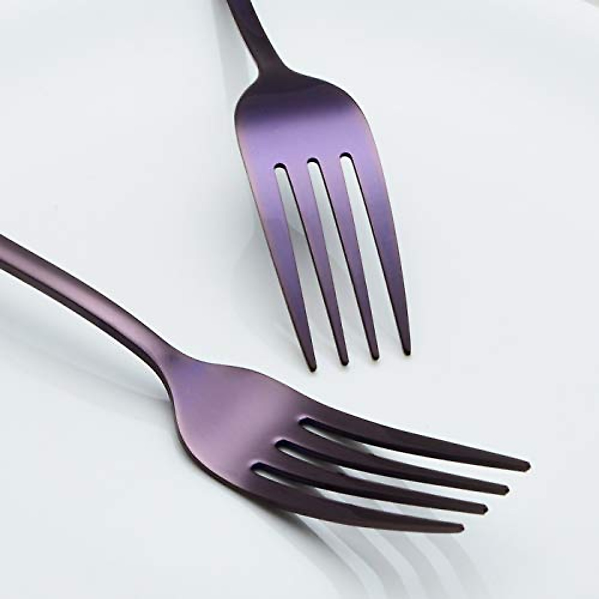 Flatware Set for 1, 5-Piece, Stainless Steel Silverware Cutlery Tableware Include Knife/Fork/Spoon by IRONX (purple-18/0-5p)